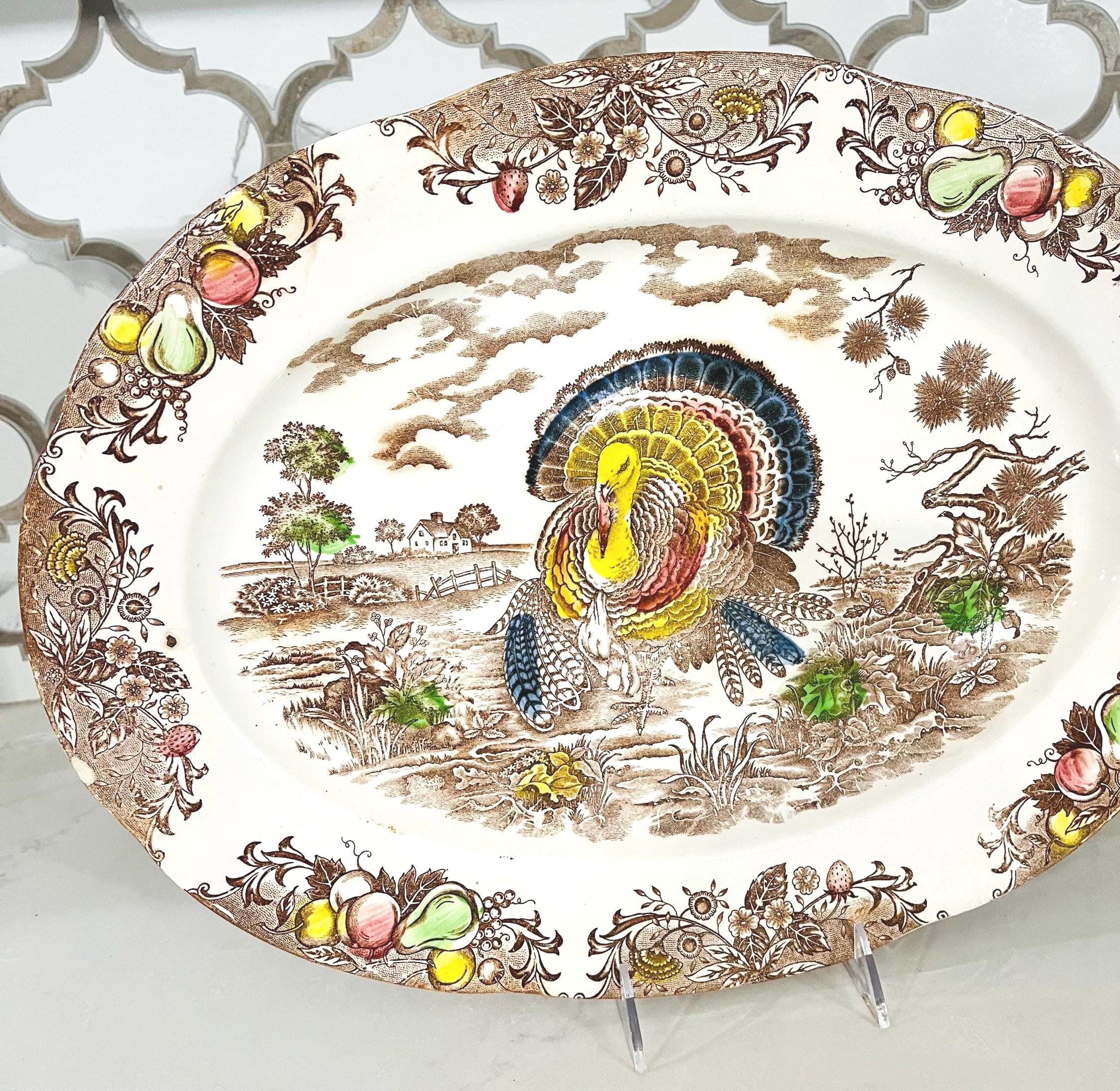 Vintage Turkey Thanksgiving Transferware Plate Serving Platter - Etsy