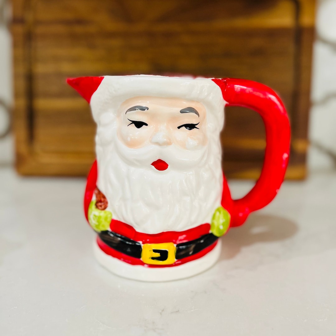 Vintage Ceramic Hand Painted Santa Pitcher - Etsy