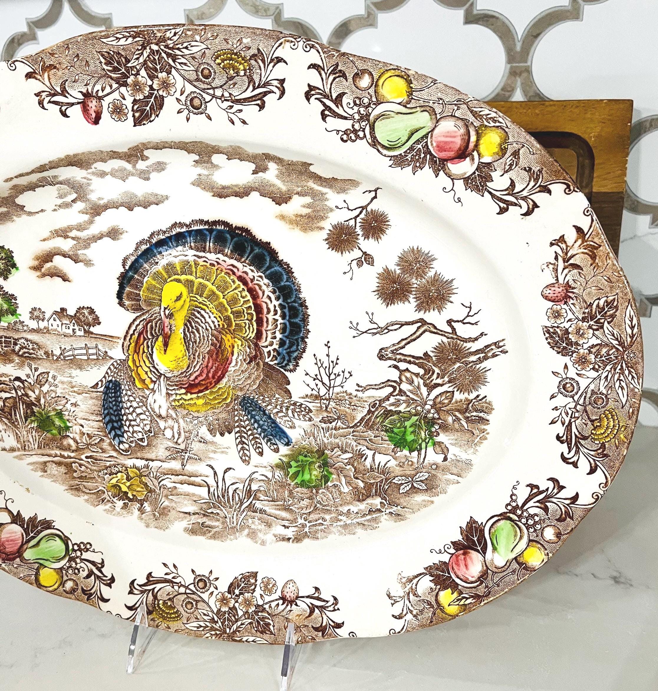Vintage Turkey Thanksgiving Transferware Plate Serving Platter - Etsy
