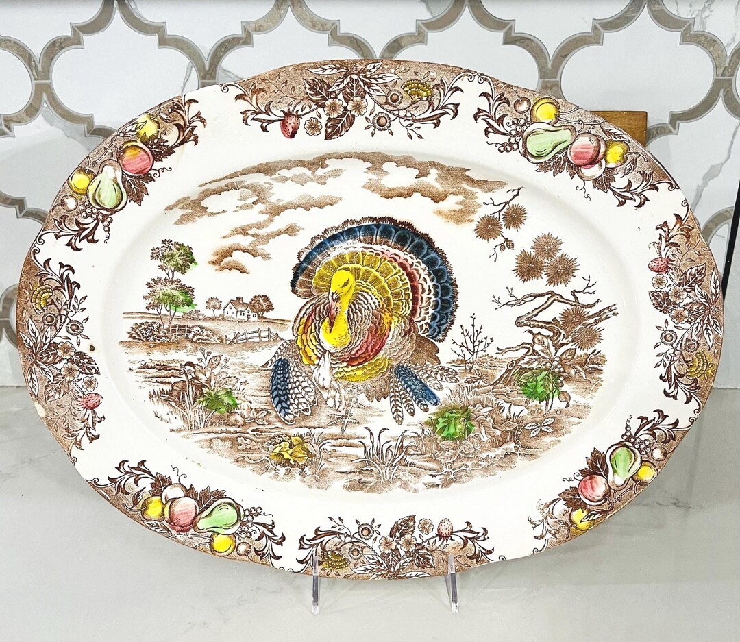 Vintage Turkey Thanksgiving Transferware Plate Serving Platter - Etsy