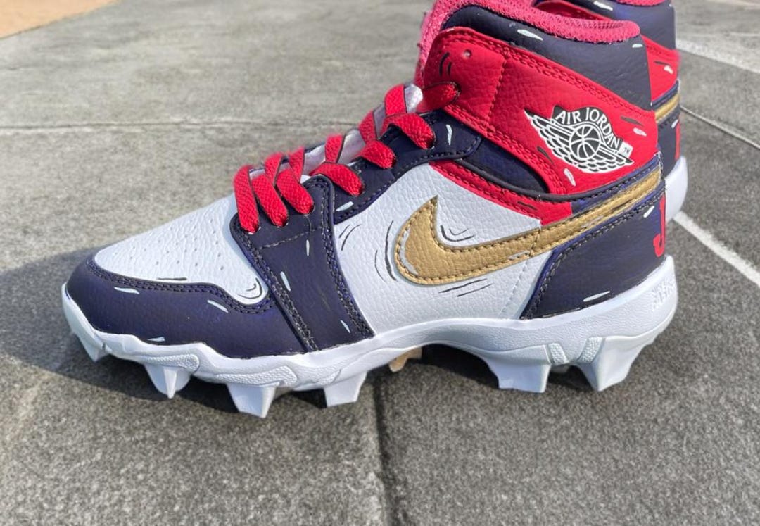 Custom Mid Cleats – Red, White & Navy With Gold Swoosh – Hand-painted ...