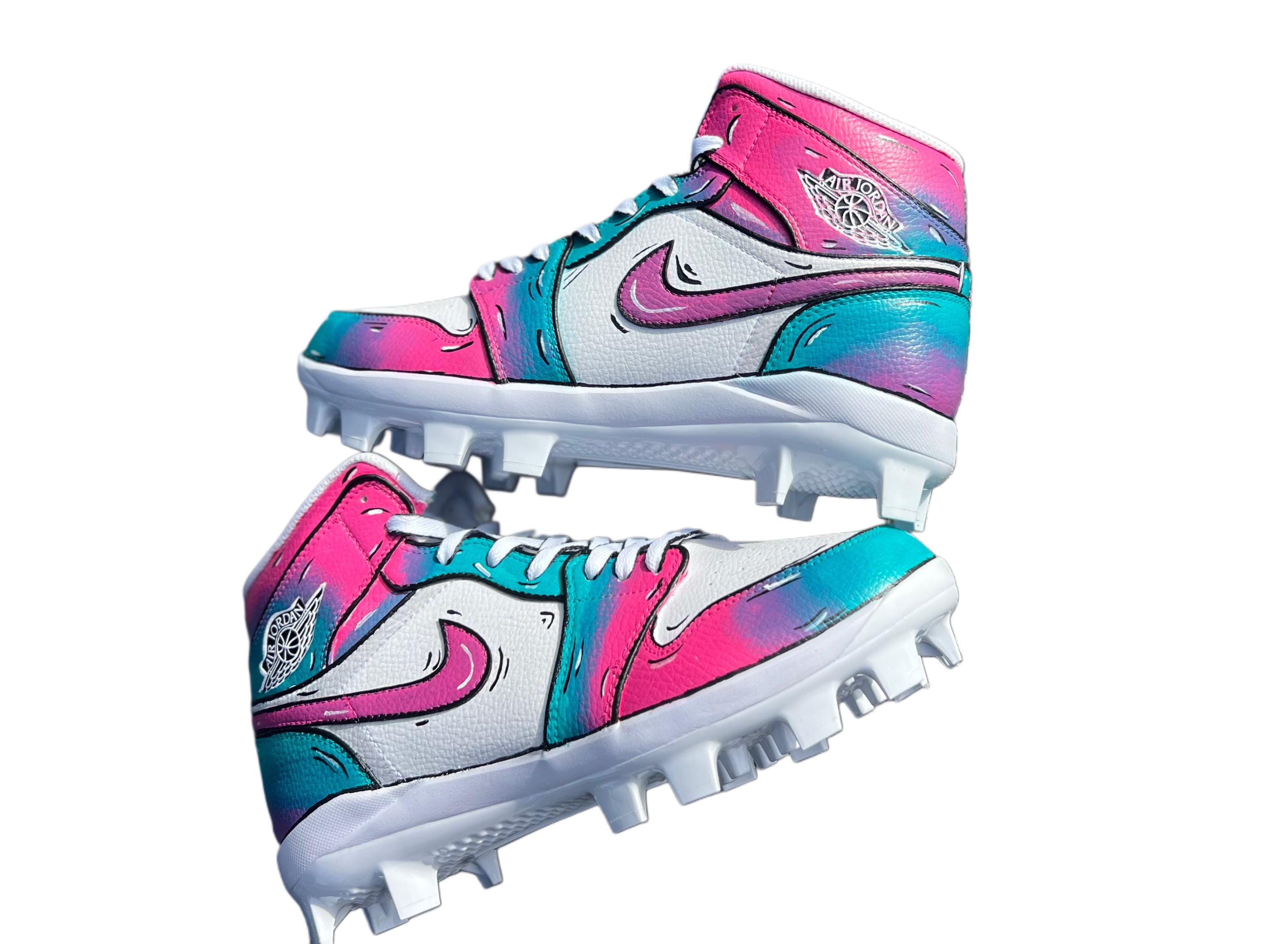 Hand-painted Jordan 1 Mid Cleats | Custom Cartoon Outline | Softball ...