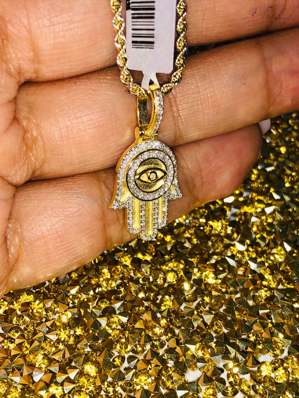 Real Diamond Pendant Hamsa Pendant Evil Eye Genuine Natural - Etsy