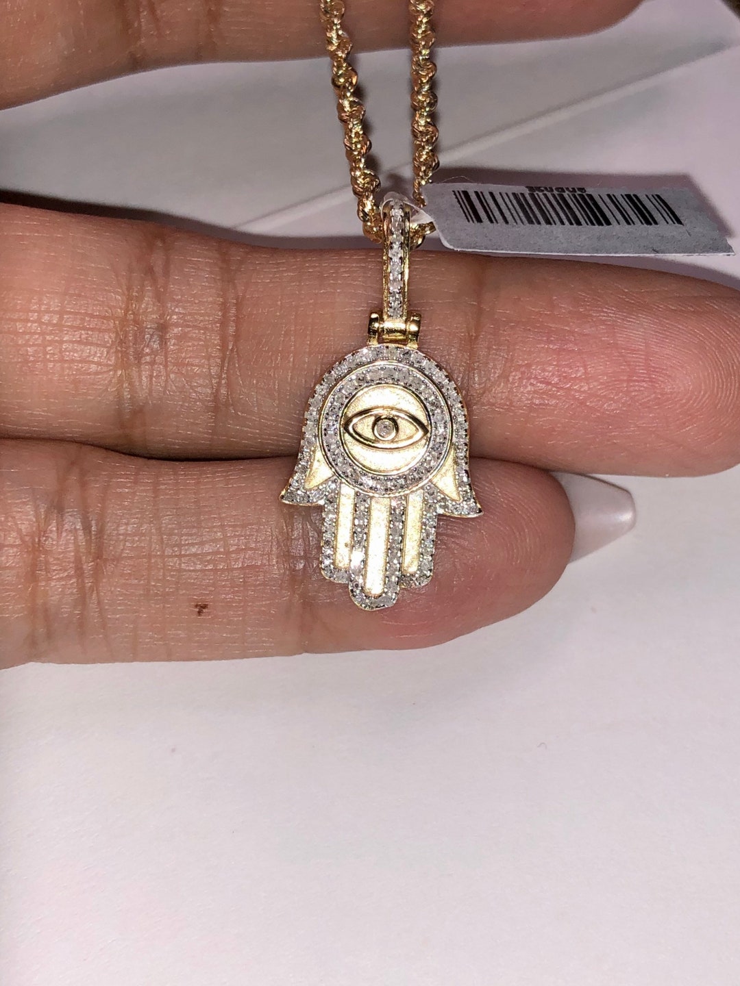 Real Diamond Pendant, Hamsa Pendant, Evil Eye, Genuine Natural Diamond ...