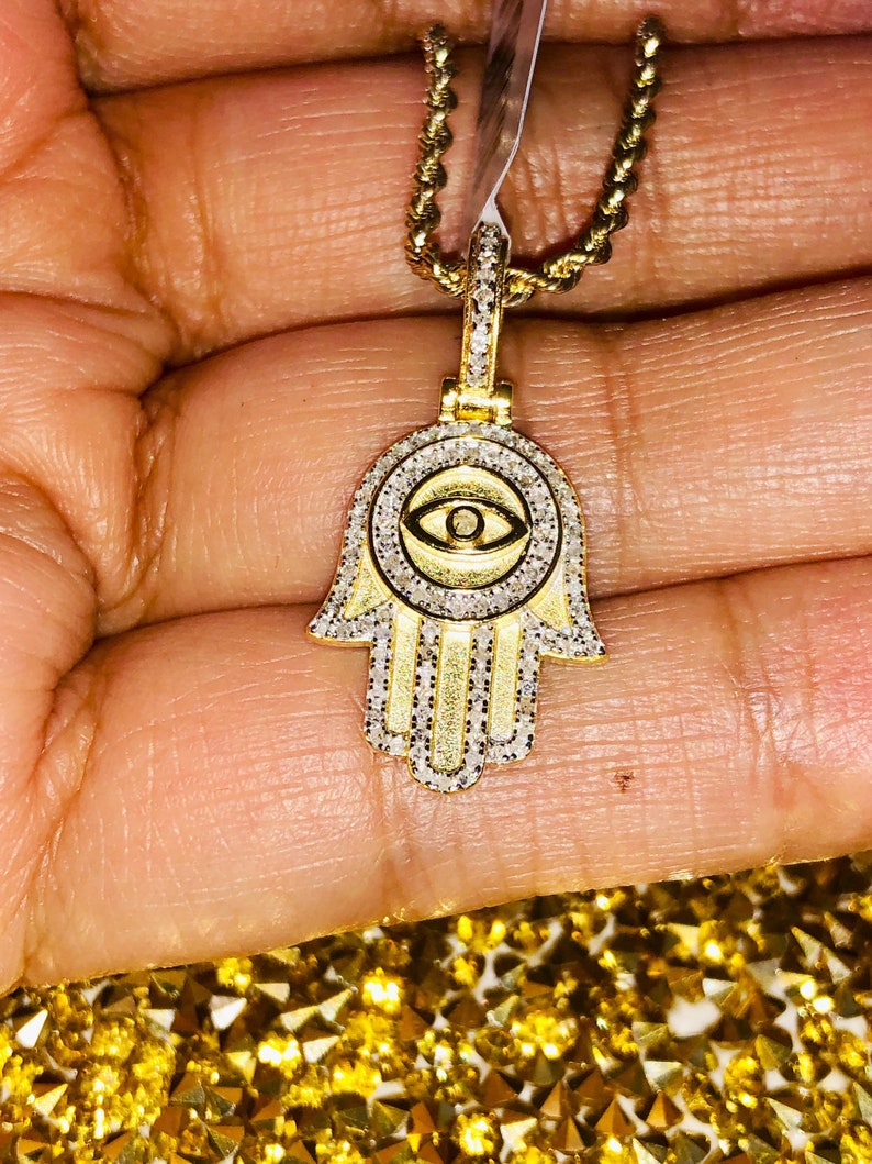 Real Diamond Pendant Hamsa Pendant Evil Eye Genuine Natural - Etsy