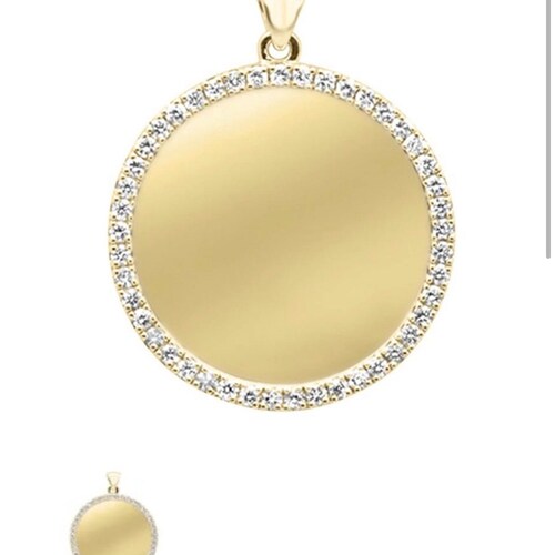 Round Medallion Picture Frame Memory CZ Charm Pendant Real | Etsy