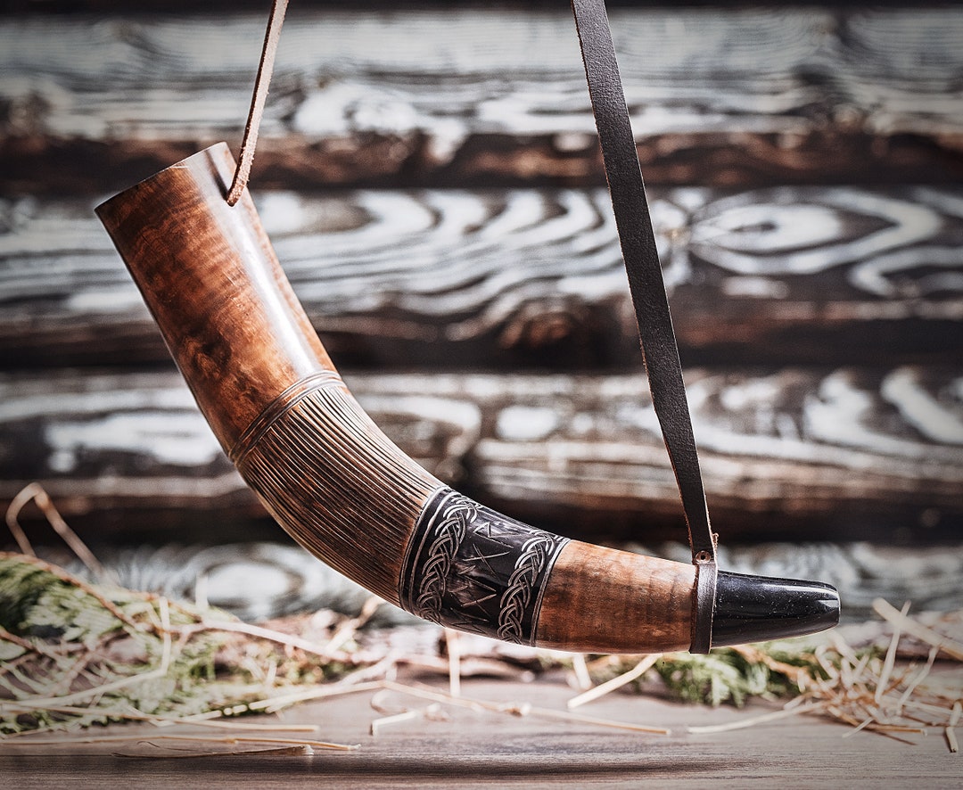 Viking War Horn – 18" Rune Engraved Battle Trumpet - Crafted From ...