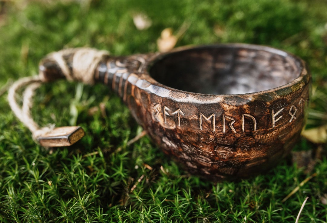 Handcarved Wooden Kuksa Cup - Scandinavian Bushcraft Bowl for Camping ...