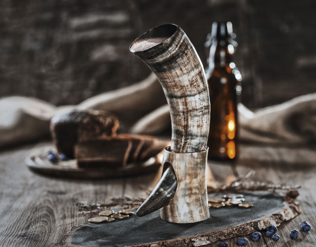 Genuine Ox Horn Viking Drinking Horn: 12" With Stand & Burlap Sack - Etsy