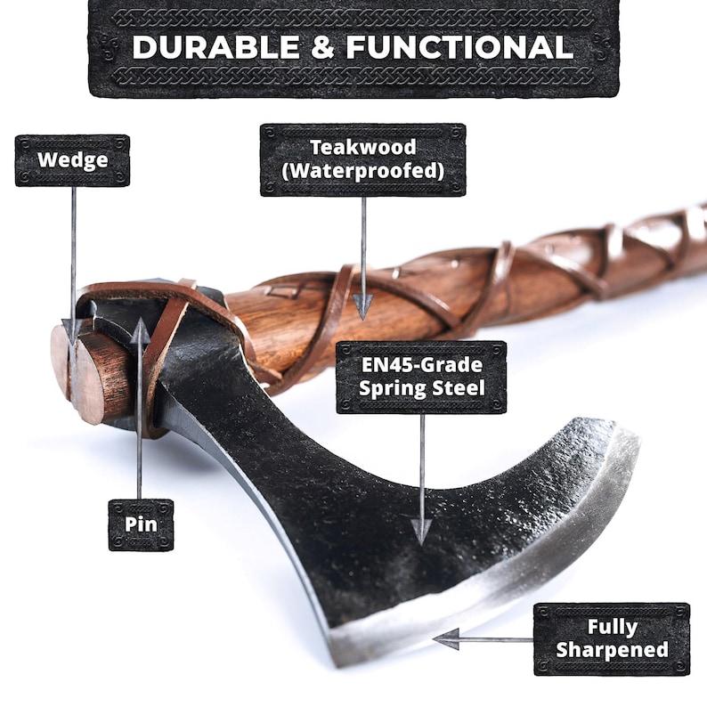 Forged Viking Axe: 24" Teakwood Handle With Spring Steel Bearded Axe ...