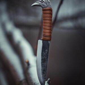 Viking Knife With Raven's Head Hilt & Leather Sheath - Etsy