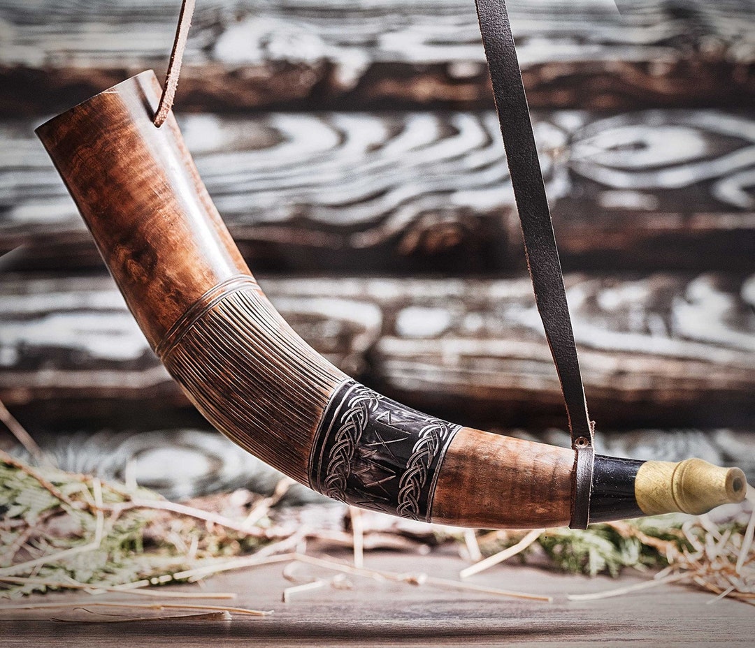 Viking War Horn 18 Rune Engraved Battle Trumpet Crafted From Authentic ...