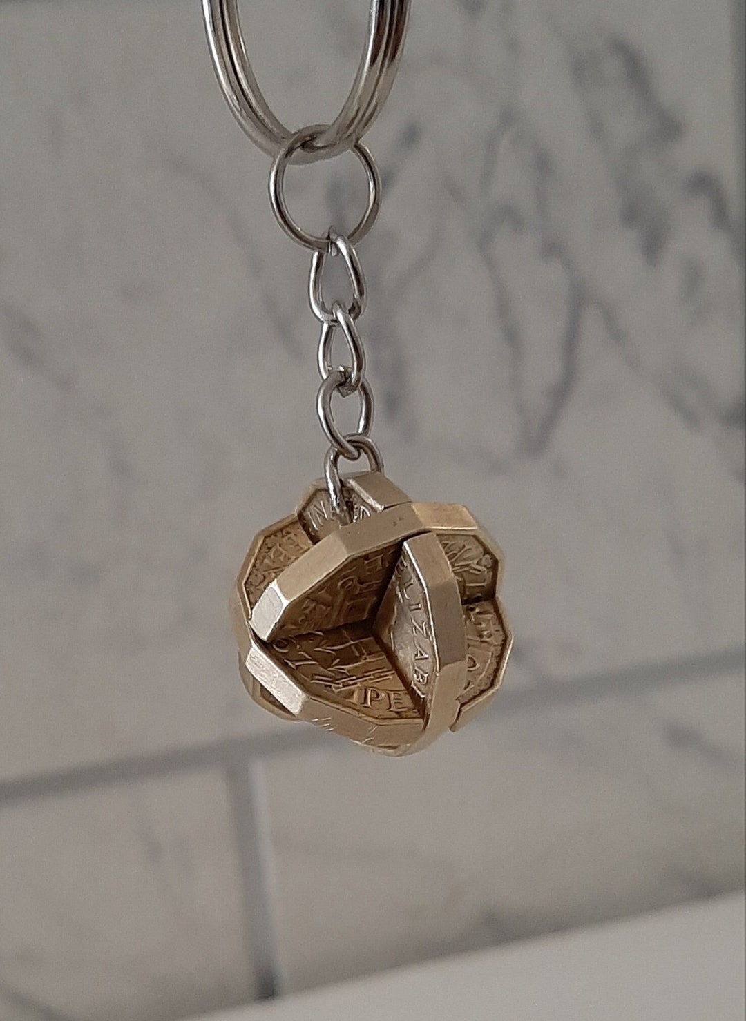 Three Pence Coin Puzzle Sphere Keyring Birthday Gift Anniversary Gift ...