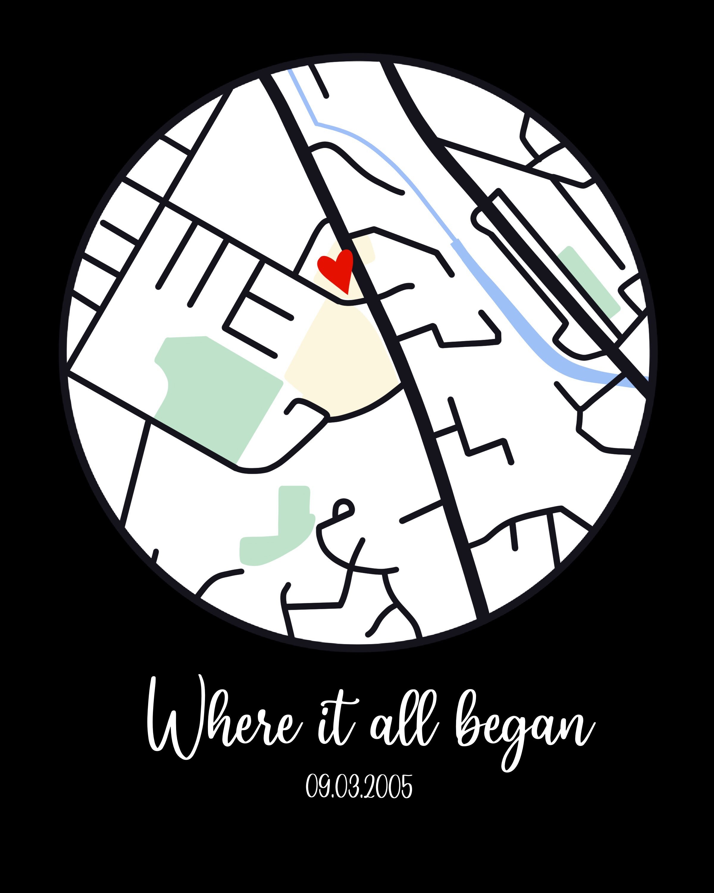 Where It All Began Custom Map Drawing Digital File PRINT NOT INCLUDED ...