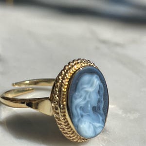Blue Cameo Ring, 18k Gold Plated, Silver Sterling 925 Ring, Gift for ...