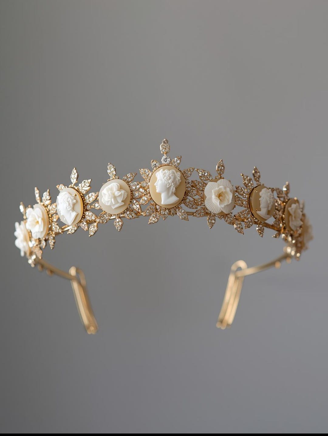 Floral Cameo Tiara, 18k Gold Sterling Silver, Bridal Crown - Etsy