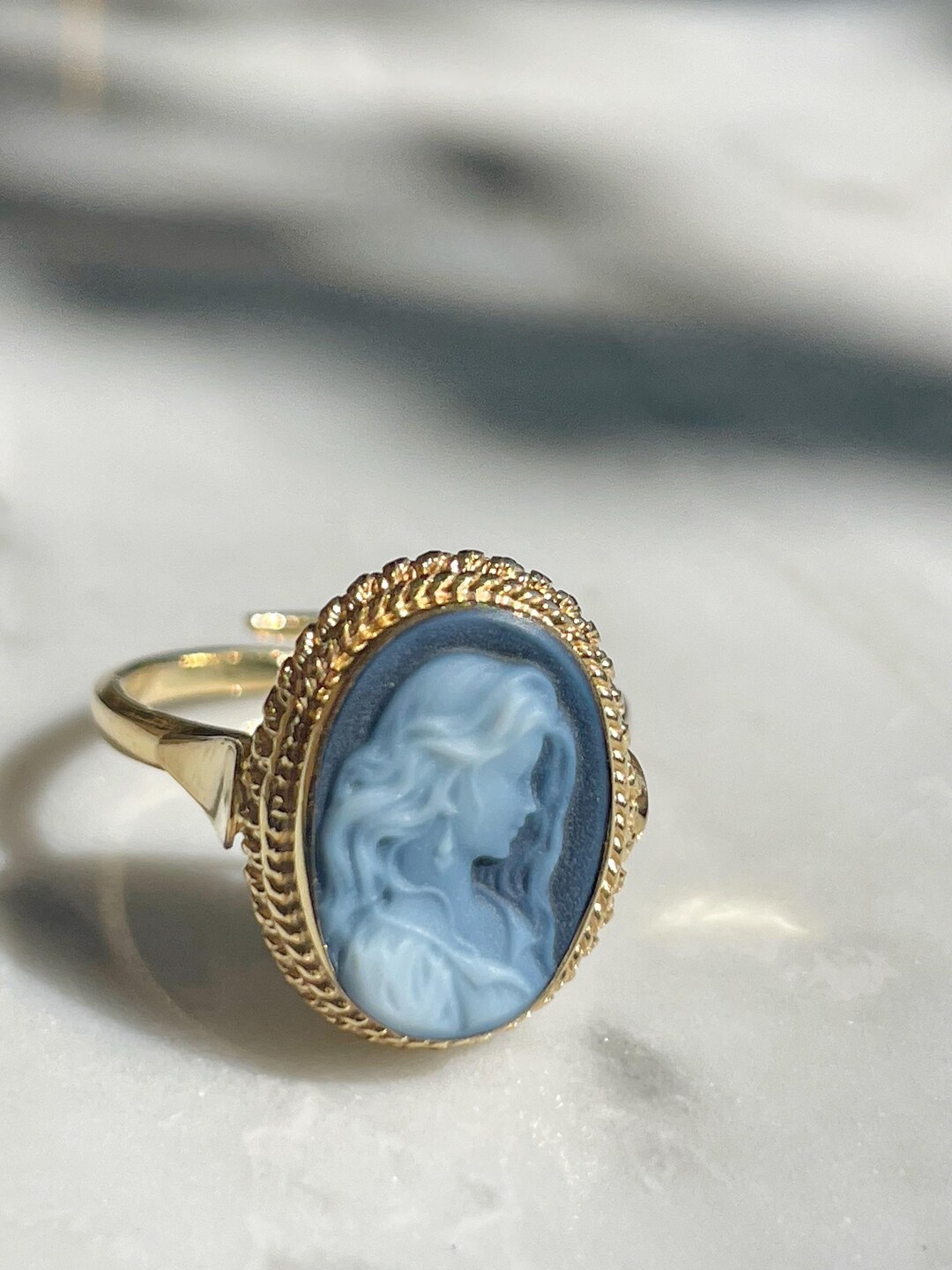 Blue Cameo Ring, 18k Gold Plated, Silver Sterling 925 Ring, Gift for ...