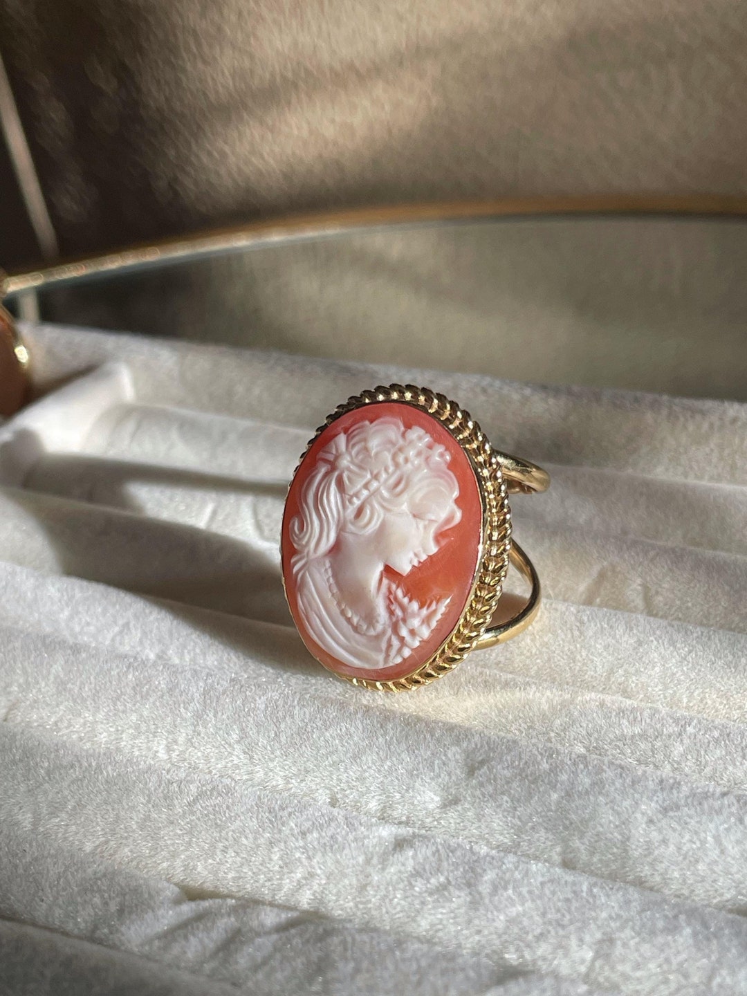 18k Gold Cameo Ring, Made in Italy, Adjustable Ring, Statement Ring ...