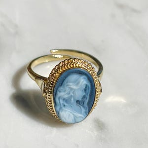 Blue Cameo Ring, 18k Gold Plated, Silver Sterling 925 Ring, Gift for ...