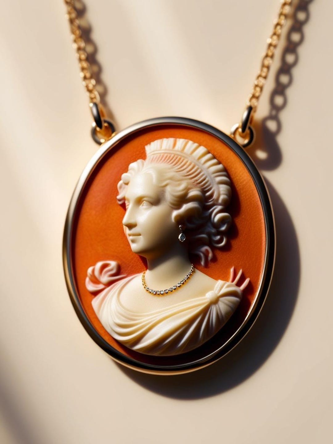 Elegant Queen Elizabeth Cameo Necklace, Vintage Wedding Jewelry in 18K ...