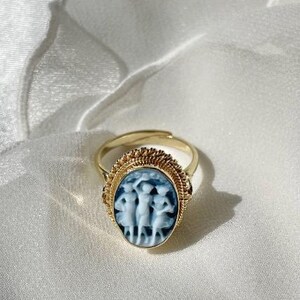 Blue Cameo Ring, 18K Gold, the Three Graces, Adjustable Ring, Silver ...