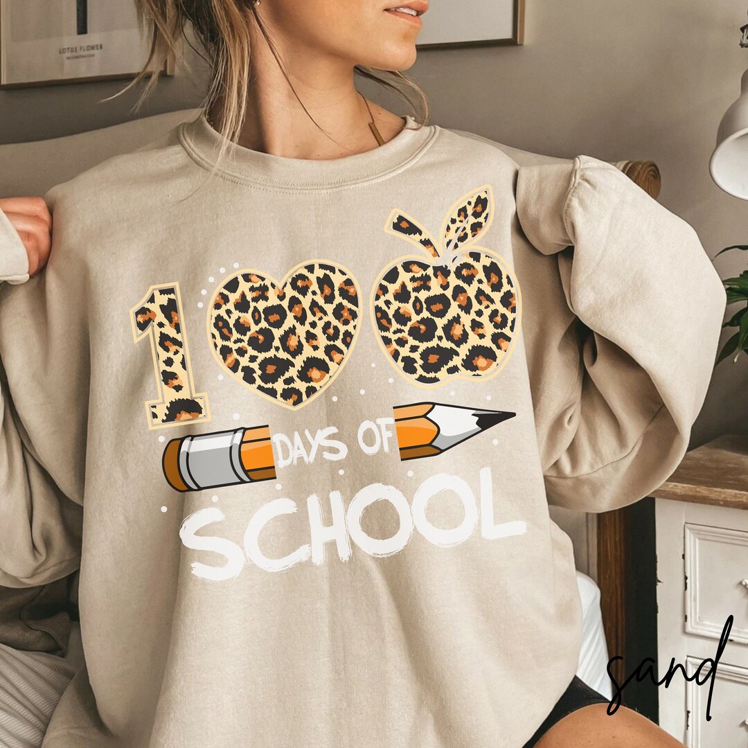 100 Days of School Teacher Sweatshirt, Leopard Print Teacher, 100 Days ...