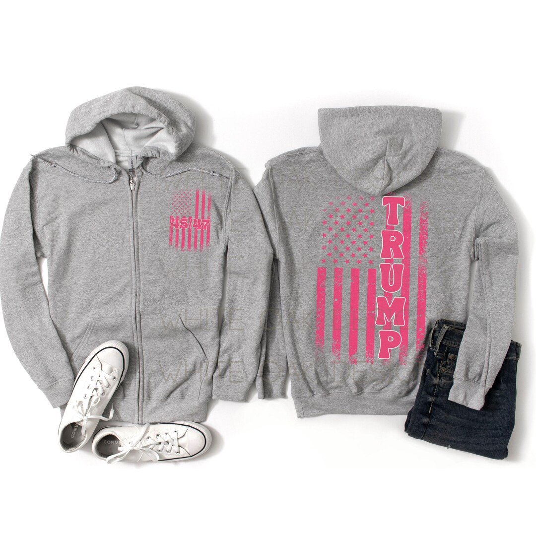 Trump Zipper Hoodie Pink American Flag 45 47 Womens Trump Sweatshirt ...