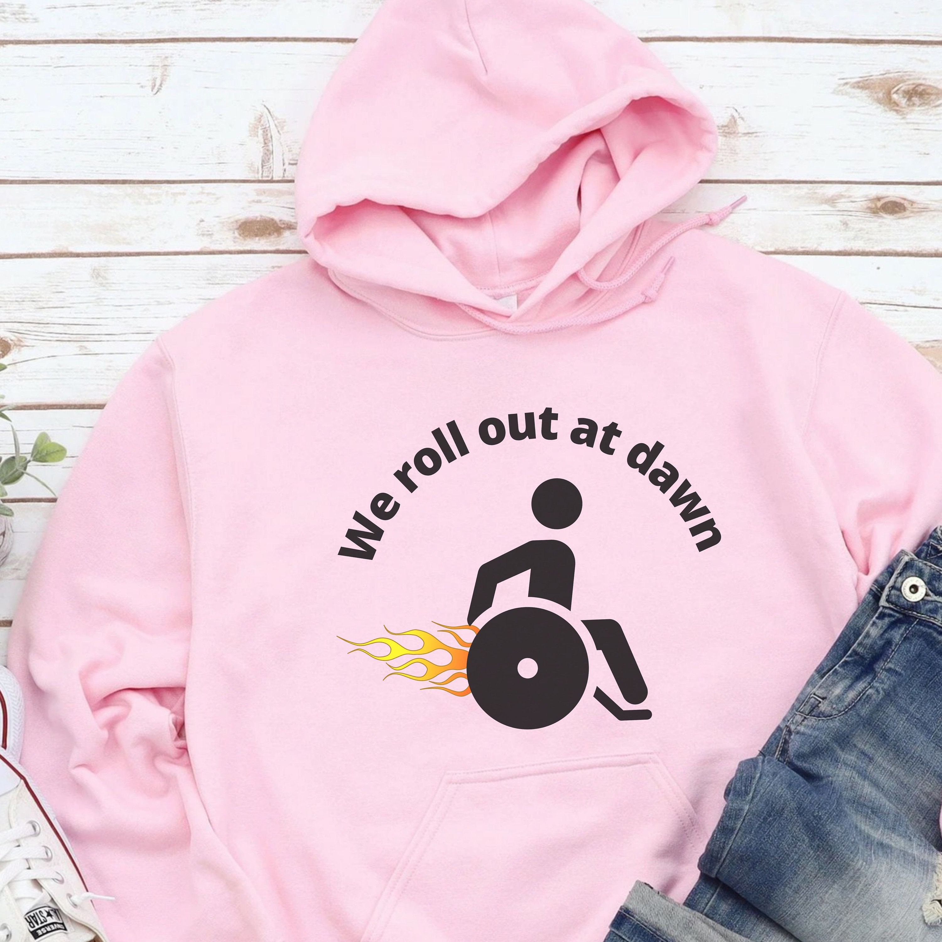 We Roll Out at Dawn Hot Rod Wheelchair Pullover Hoodieunisex Heavy ...