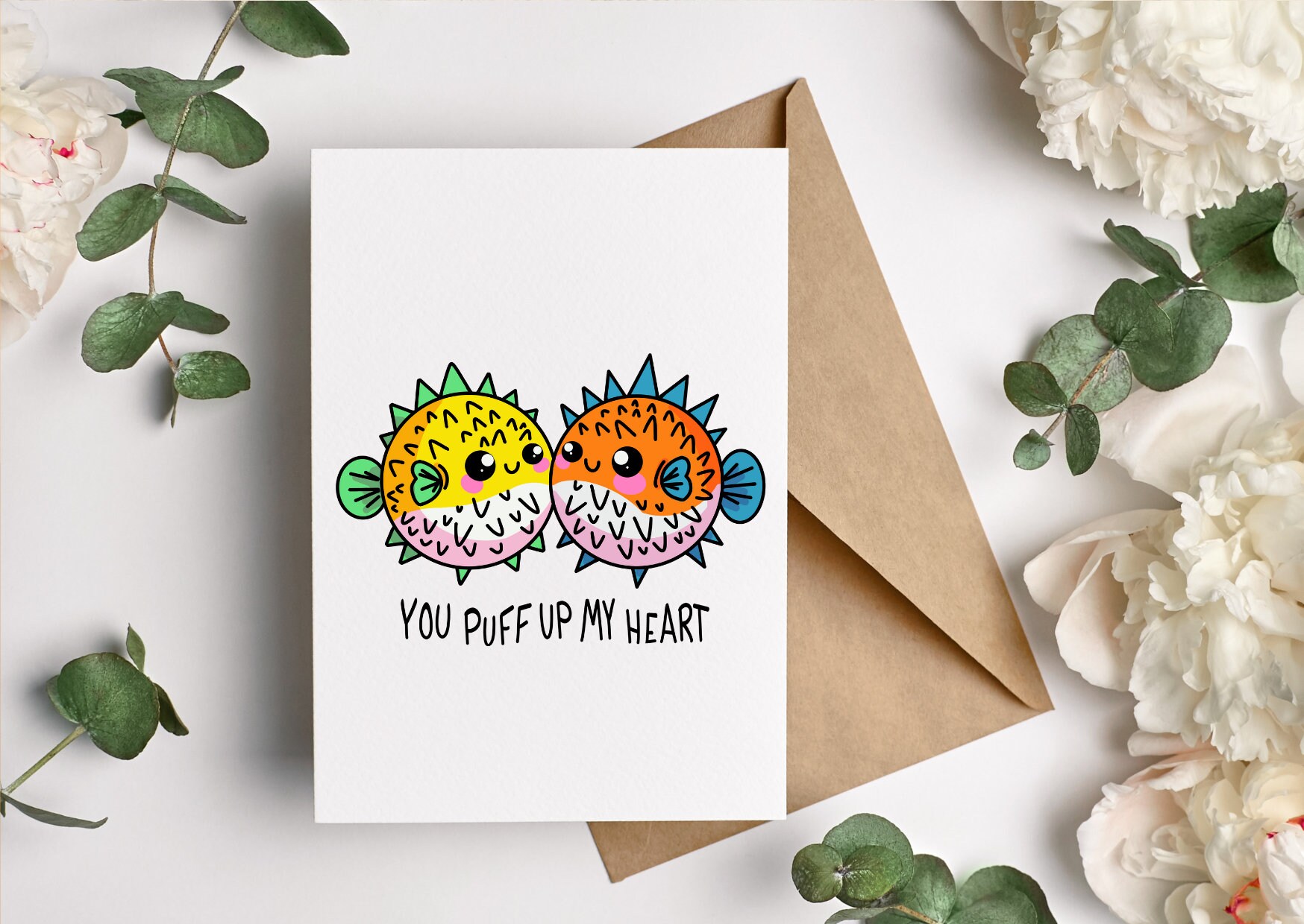You Puff up My Heart - Printable Valentine's Card, Cute Puffer Fish ...