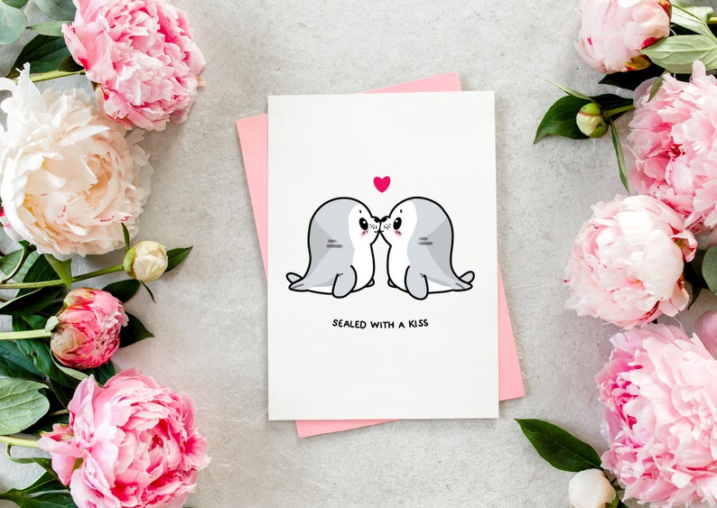 Hand Drawn Seals With a Kiss Valentine's Card, Love, Printable Greeting ...
