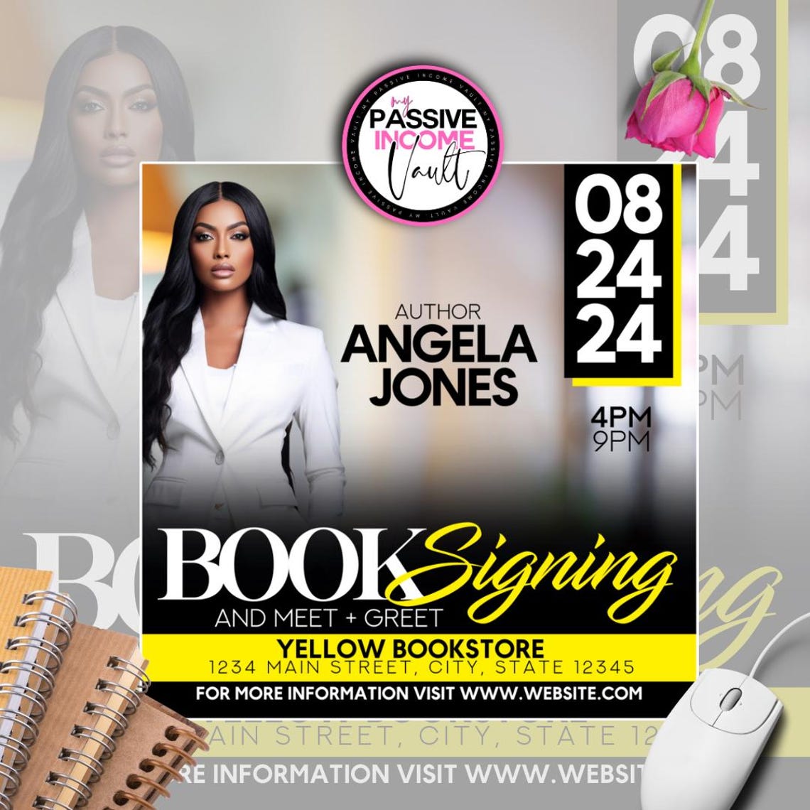 Book Signing Flyer Template for Authors - Canva Social Media Flyer ...