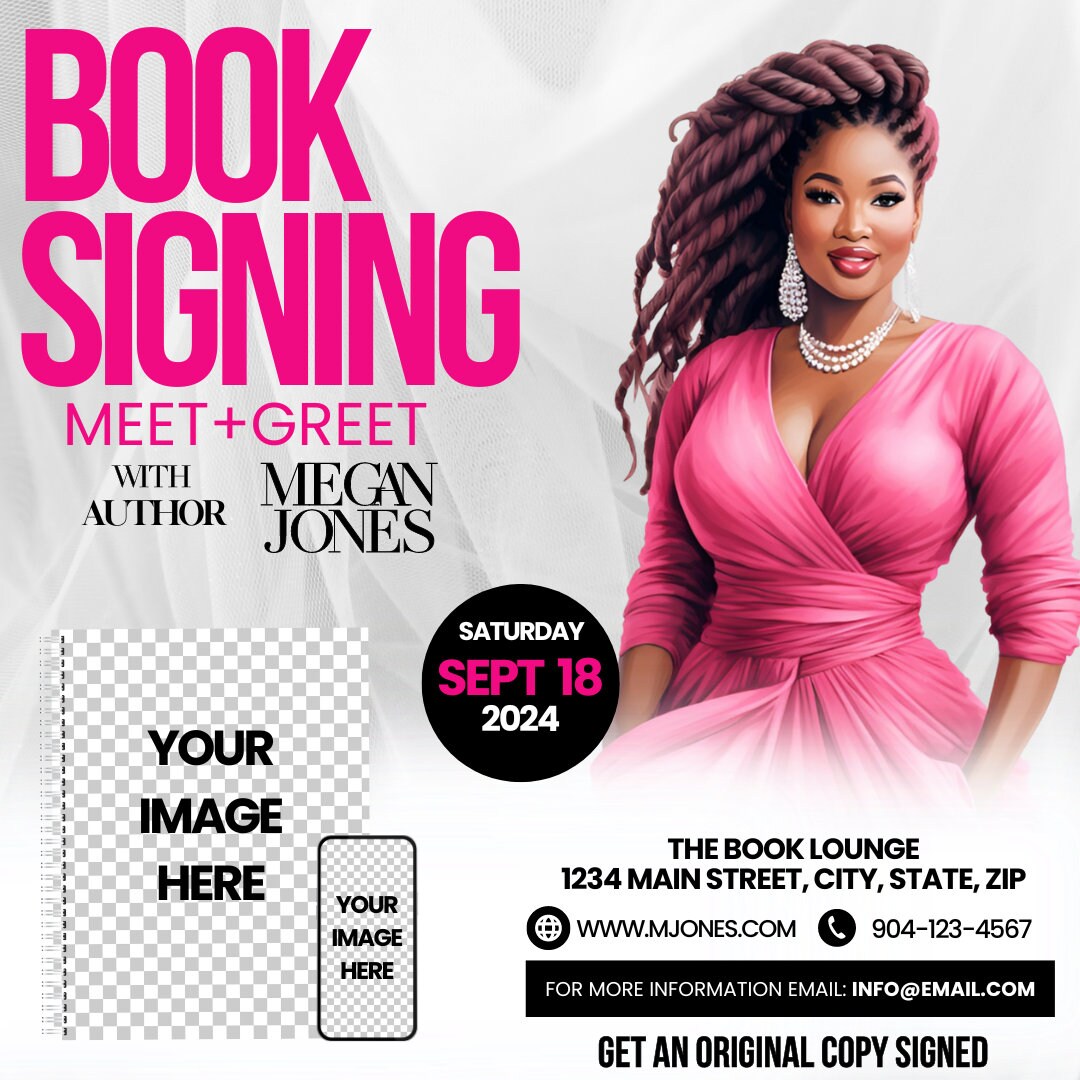 Book Signing Flyer Template for Authors Canva Social Media Flyer, Self ...