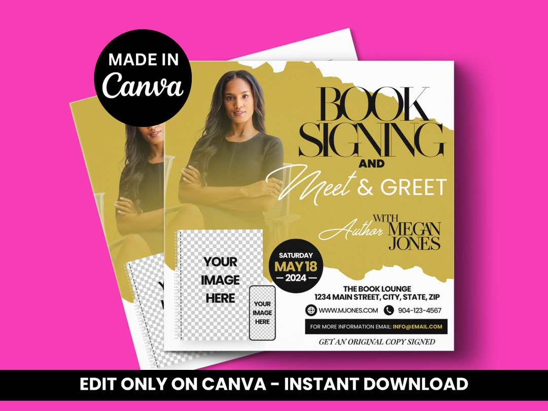 Book Signing Flyer Template for Authors Canva Social Media Flyer, Self ...