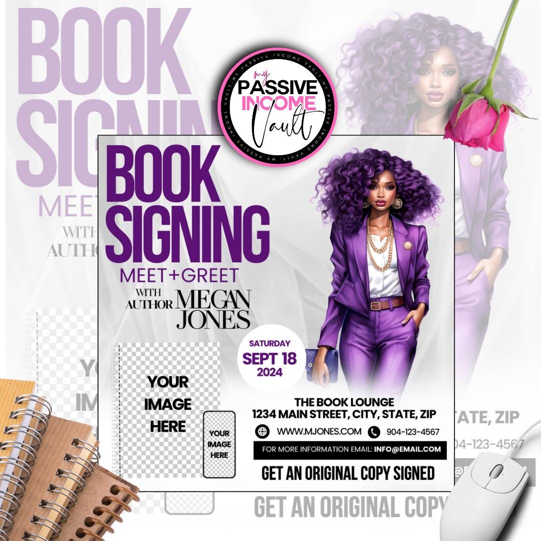 Book Signing Flyer - Canva Social Media Flyer, Self Publishing Author ...