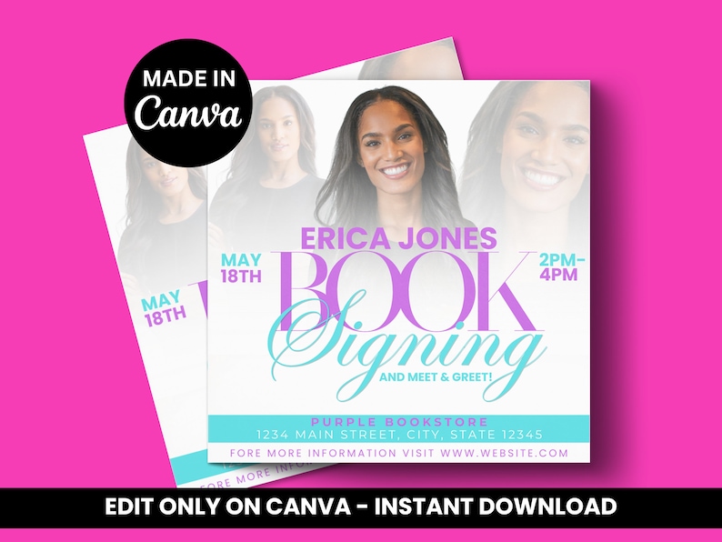 Book Signing Flyer Template - Social Media Flyer, Self Publishing ...