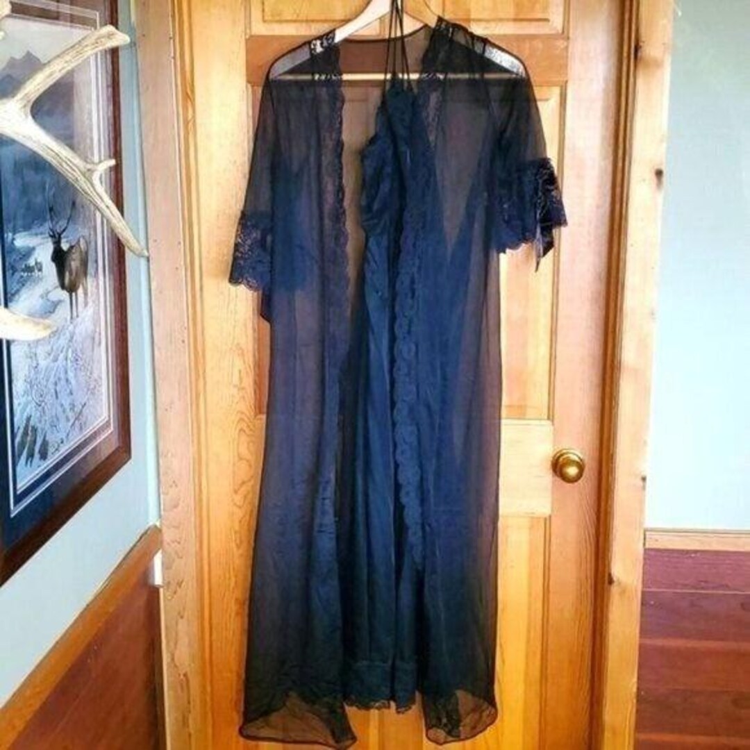 Perfectform Vintage Black Lace & Ribbons Sheer 2 Piece Sz. 32C Negligee ...