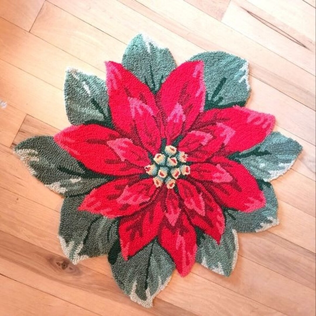 Vintage Hand Hooked 25 Pointsetta Rug - Etsy