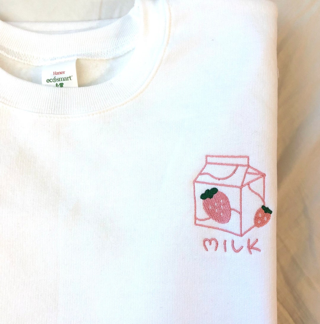 Strawberry Milk Embroidered Crewneck and Shirt - Etsy