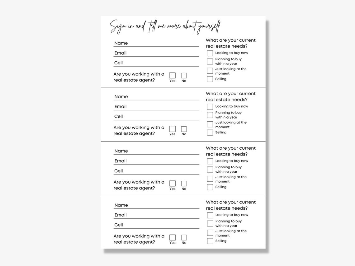 Real Estate Printables. Real Estate Sign in Sheet. Open House Sign in ...
