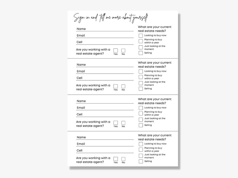 Real Estate Printables. Real Estate Sign in Sheet. Open House Sign in ...