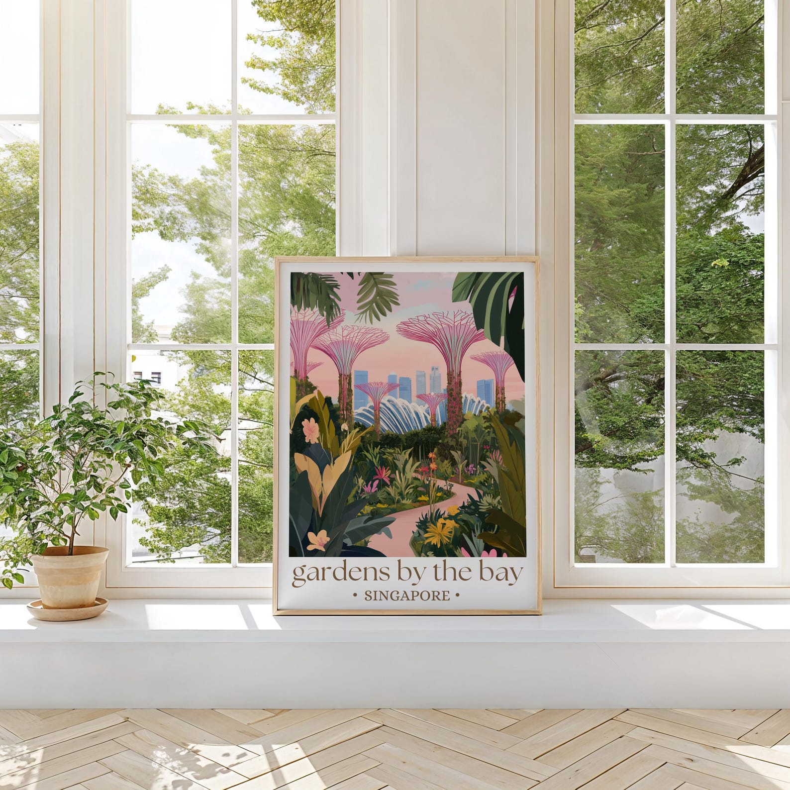 Gardens by the Bay Travel Poster, Singapore Skyline Print, Iconic ...