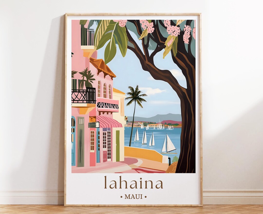 Lahaina Maui Travel Poster, Historic Coastal Town Wall Art, Hawaiian ...