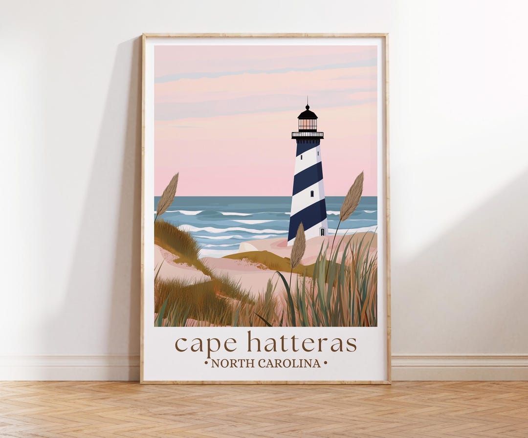 Cape Hatteras Travel Poster, North Carolina Wall Art, Lighthouse Print ...
