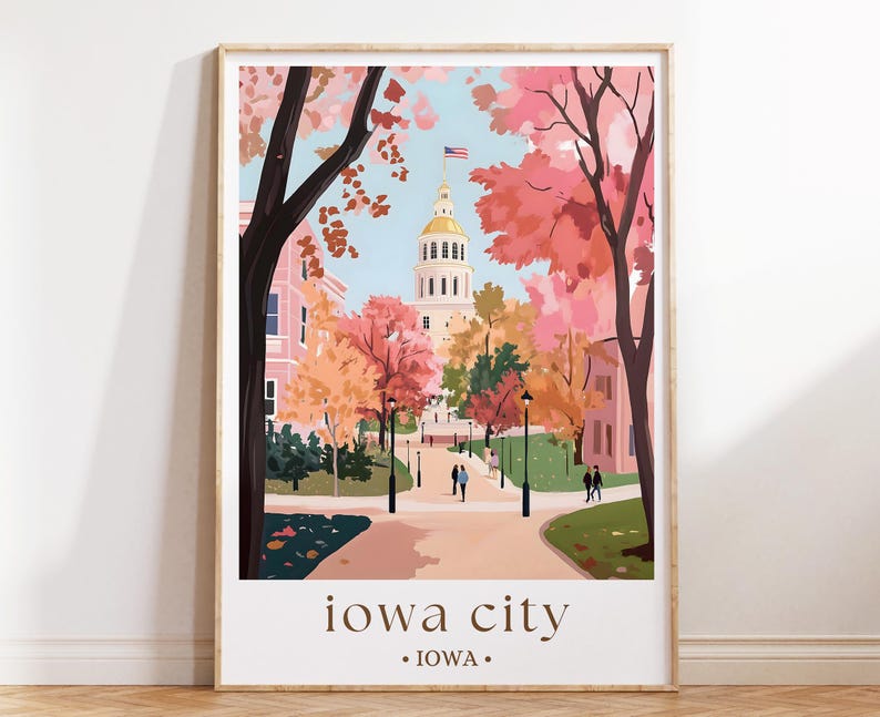 Iowa City Iowa Travel Poster, College Town Wall Art, Midwest City Print ...