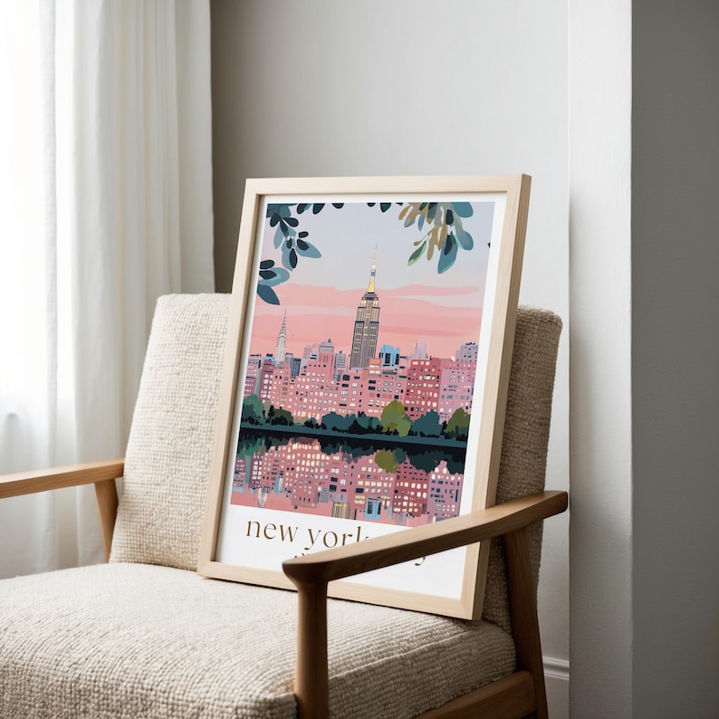 New York City Travel Poster, Retro Manhattan Wall Art, NYC Skyline ...
