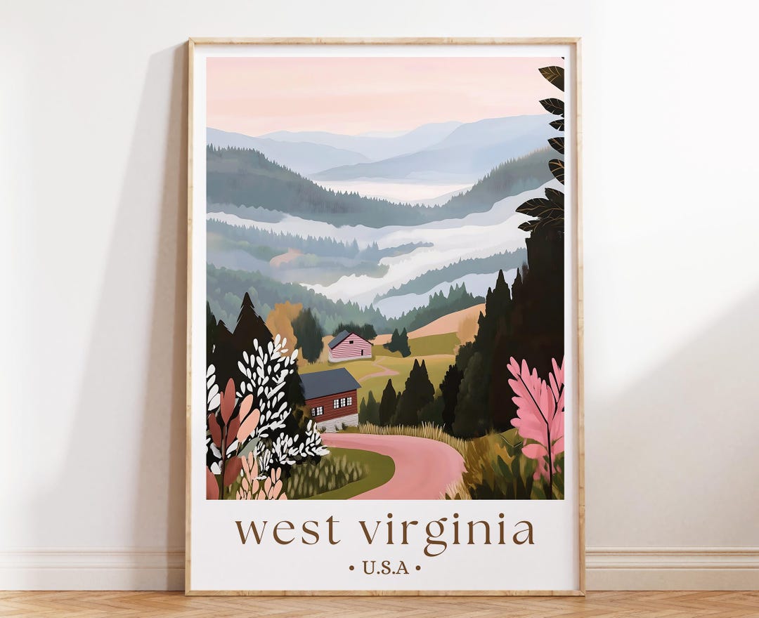 West Virginia USA Poster, Appalachian Mountain Wall Art for Nature ...