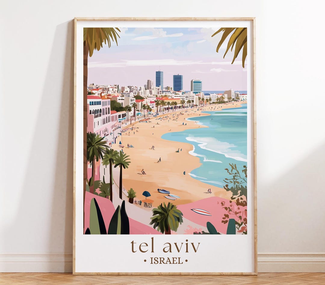 Tel Aviv Israel Travel Poster, Mediterranean City Art, Coastal ...