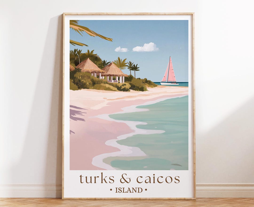 Turks and Caicos Travel Poster, Tropical Island Print, Beach Paradise ...