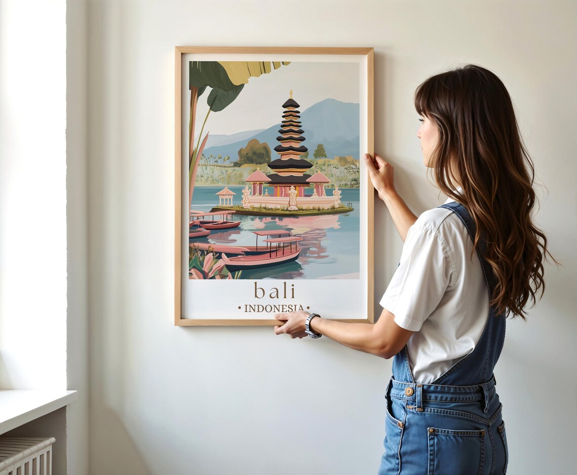 Bali Temple Travel Poster, Indonesian Sacred Landmark Print, Cultural ...