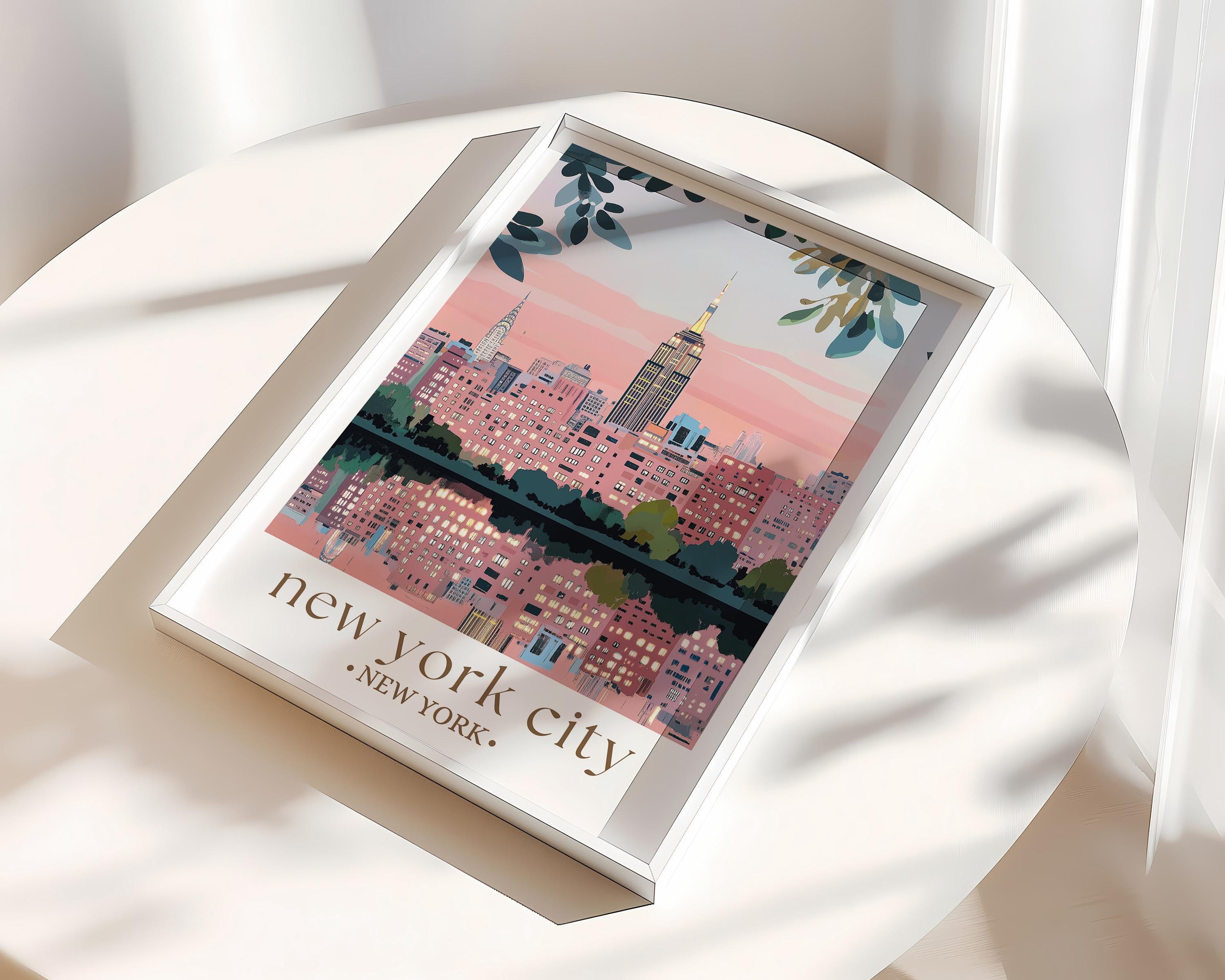 New York City Travel Poster, Retro Manhattan Wall Art, NYC Skyline ...